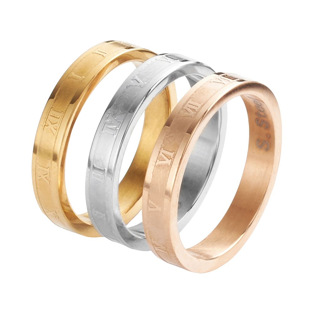 Steel City Stainless Steel Tri-Tone Roman Numeral Stack Ring Set – Kao ...